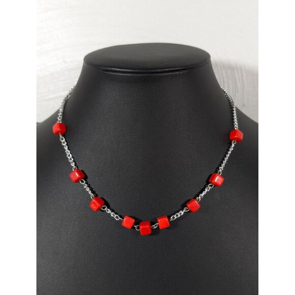 Estate | Jewelry | Vintage Red Cube Square Glass Station Chain Choker ...